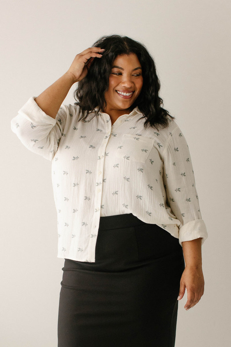 'Morgan' Leaf Print Cotton Button Down Top in Cream FINAL SALE – The ...