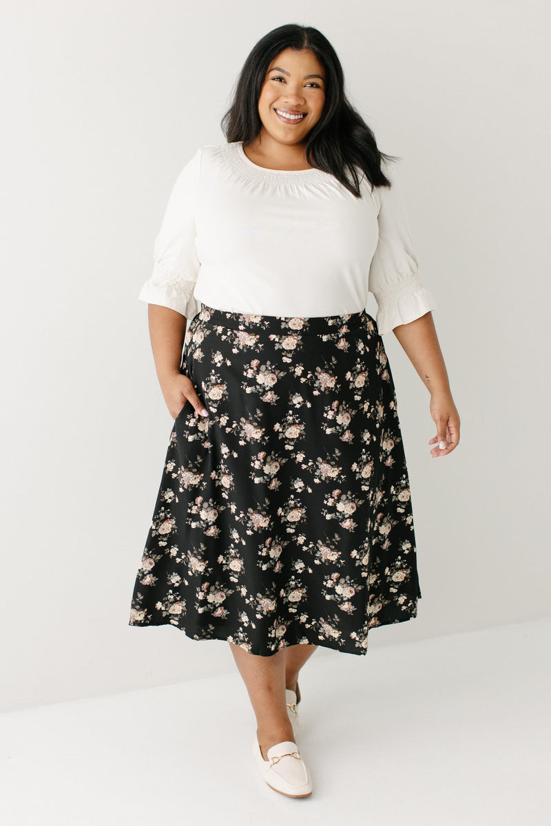 Annette Rose Print Midi Skirt in Black FINAL SALE – The Main Street ...